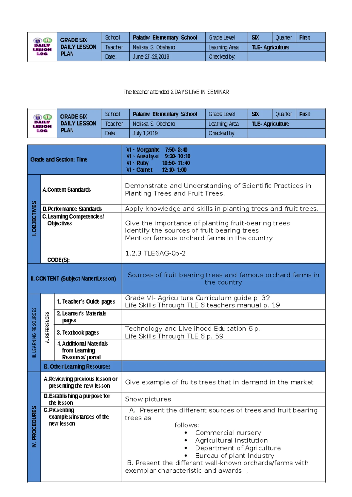 AP6 Q3 WEEK 3 NEW - GRADE 6 LESSON PLAN - Studocu