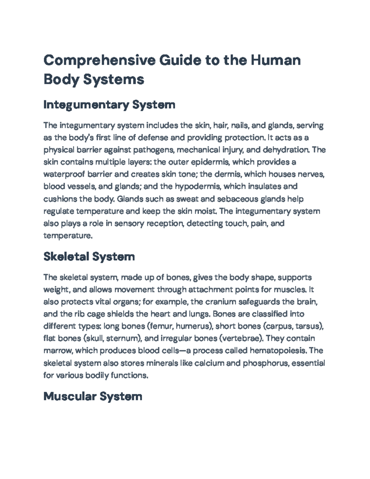 Comprehensive Guide to Human Body Systems: Structure & Functions - Studocu