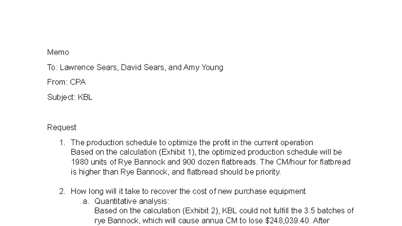 KBL Production Optimization & Equipment Analysis Memo - Core 2 PC 5 ...