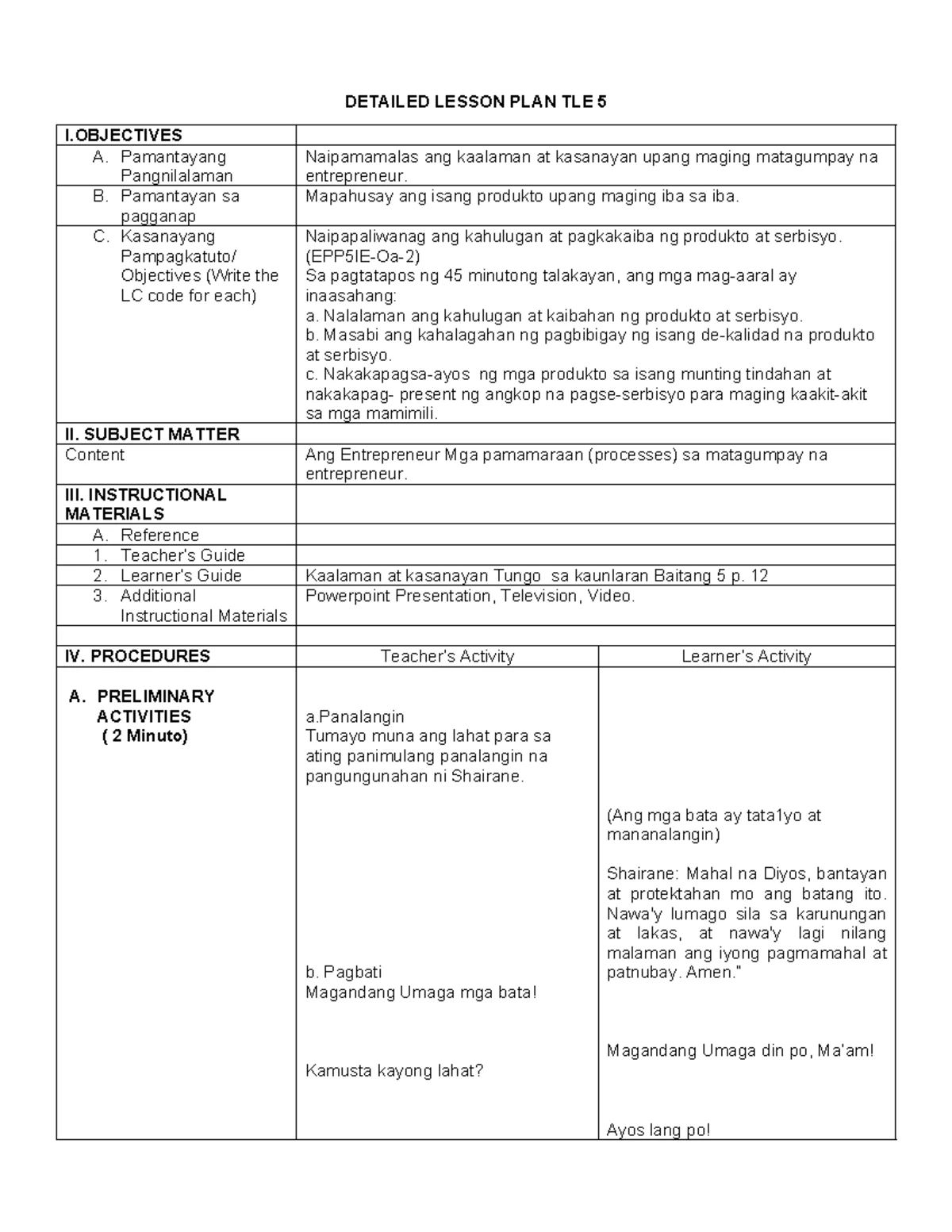 Science 6-Q1-M1 - Mixing Solid Materials Lesson Plan - Studocu