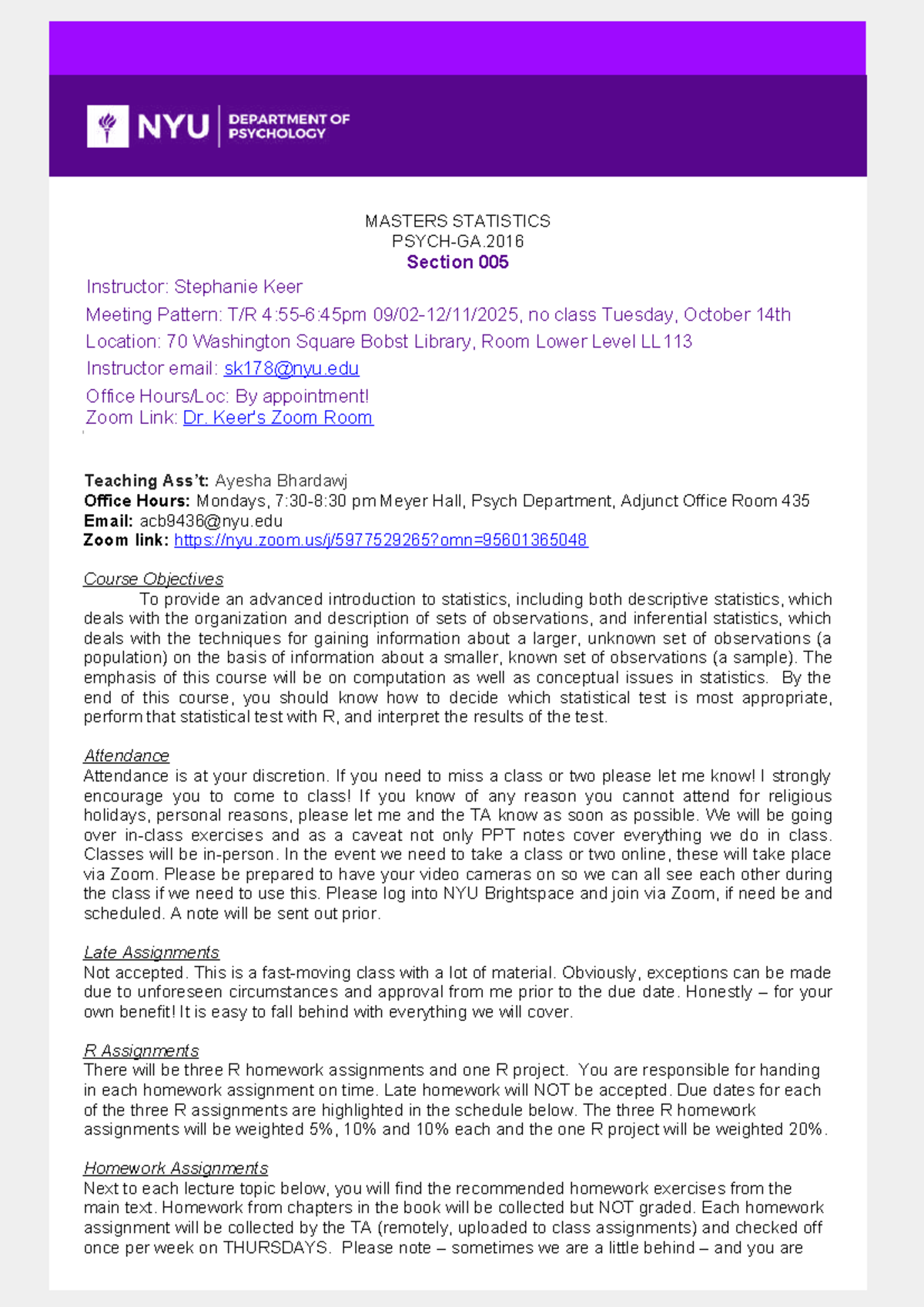 Syllabus for PSYCH-GA.2016: Advanced Psychological Statistics - Studocu