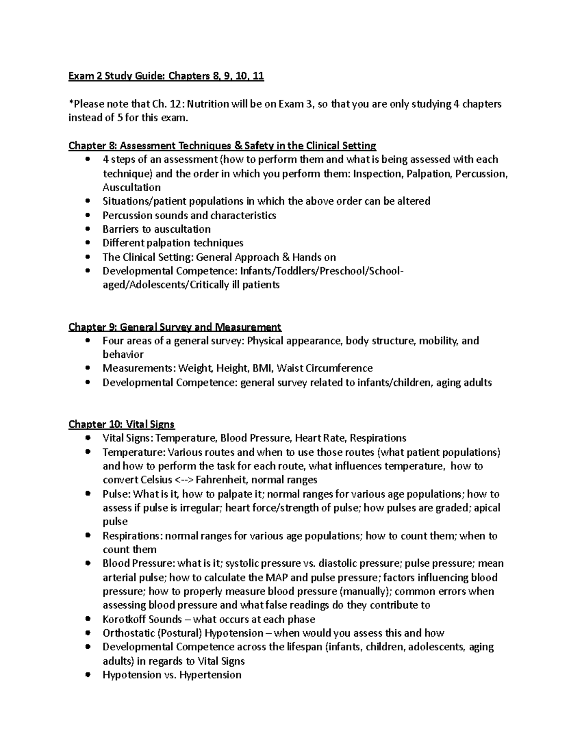 RN 200 Exam 2 Study Guide - Exam 2 Study Guide: Chapters 8, 9, 10, 11 ...