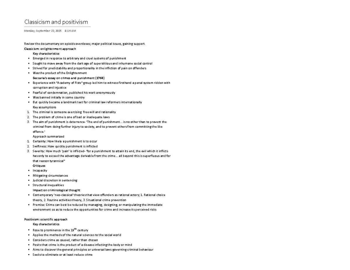 CRM 1300 - Intro to Criminology: Classicism vs. Positivism Analysis ...