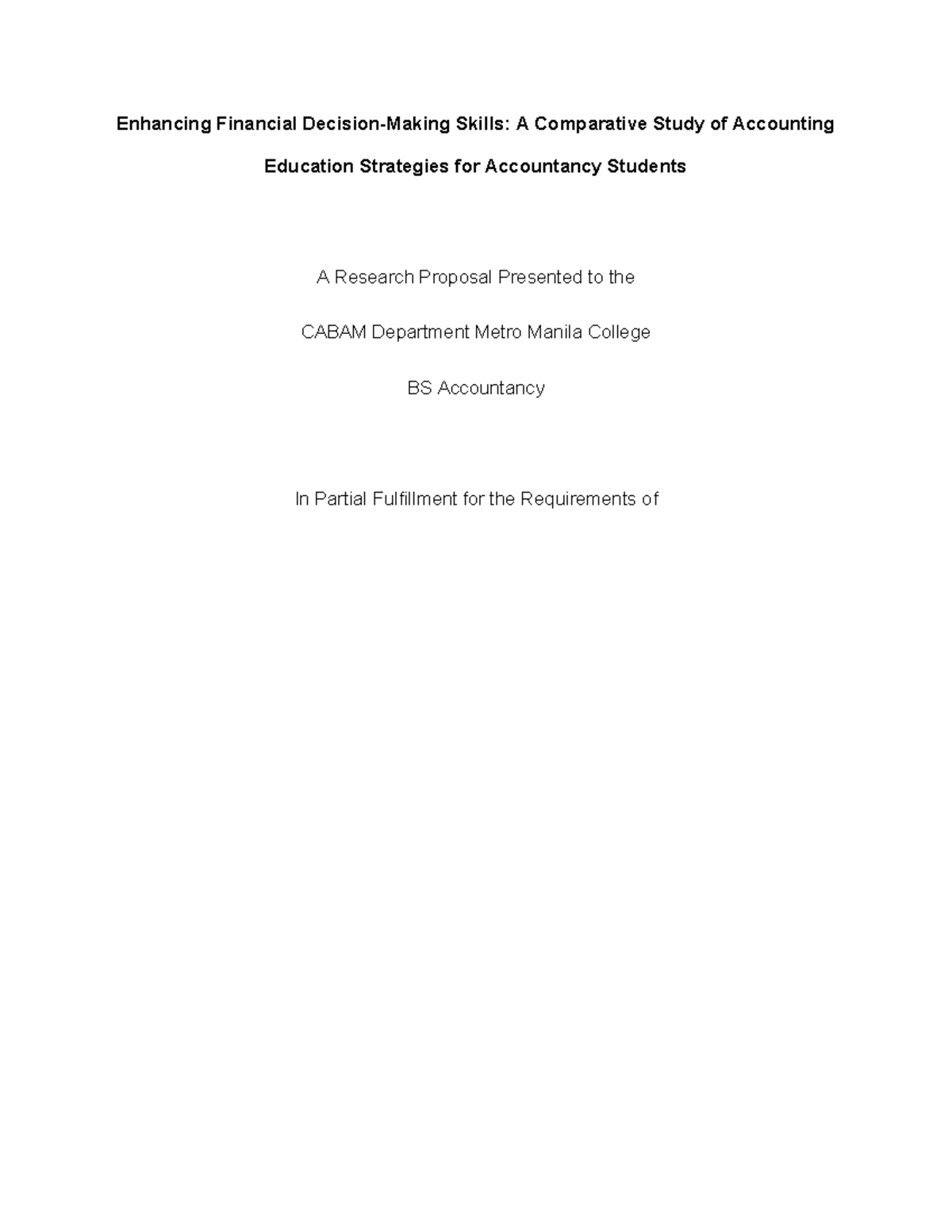 CABAM 101: Enhancing Financial Skills - A Comparative Study of ...