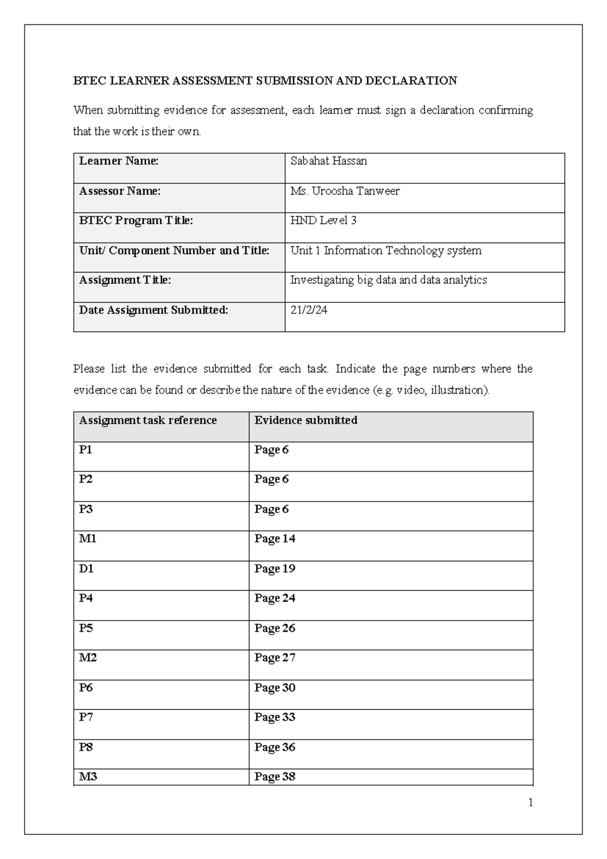 Information Of Technology - ####### BTEC LEARNER ASSESSMENT SUBMISSION ...