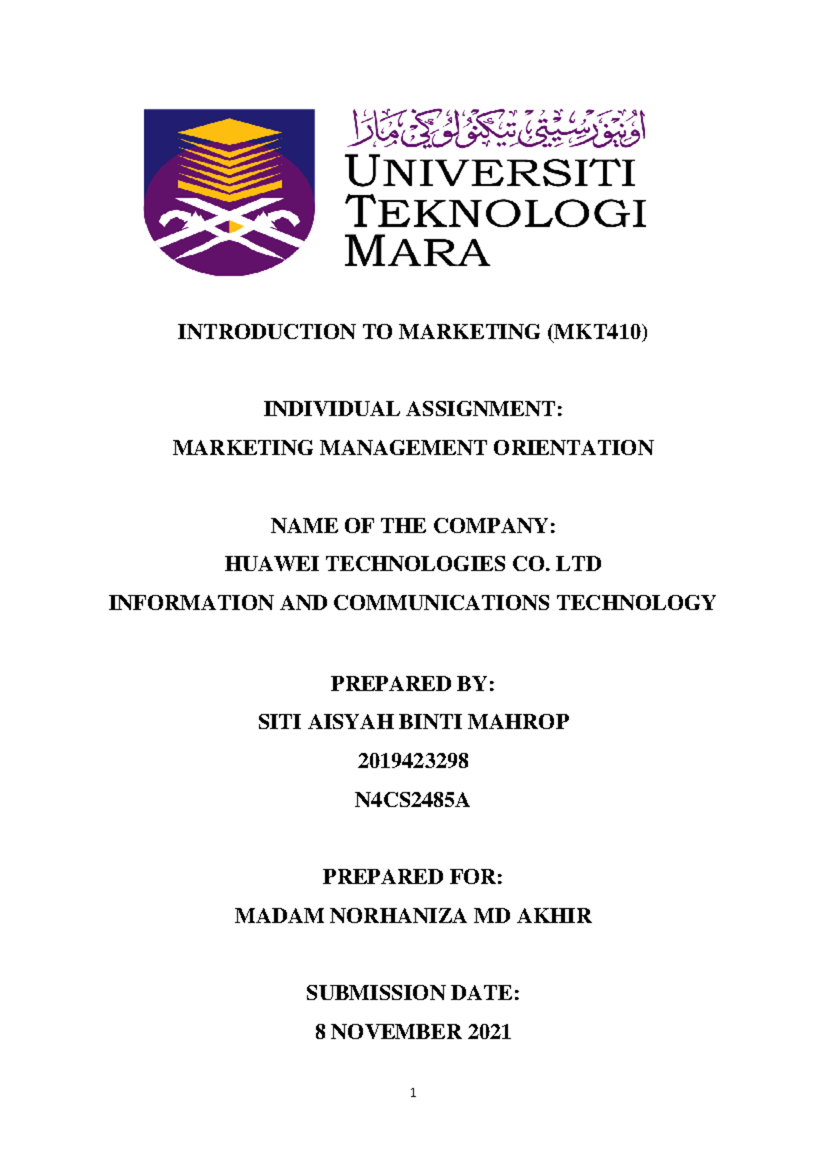 MKT410 Individual Assignment - INTRODUCTION TO MARKETING (MKT410 ...
