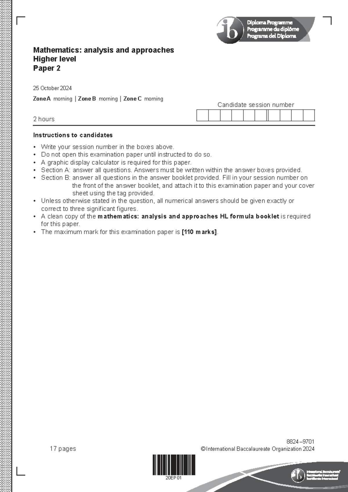 Mathematics: Analysis and Approaches HL Paper 2 Exam Guide 2024 - Studocu