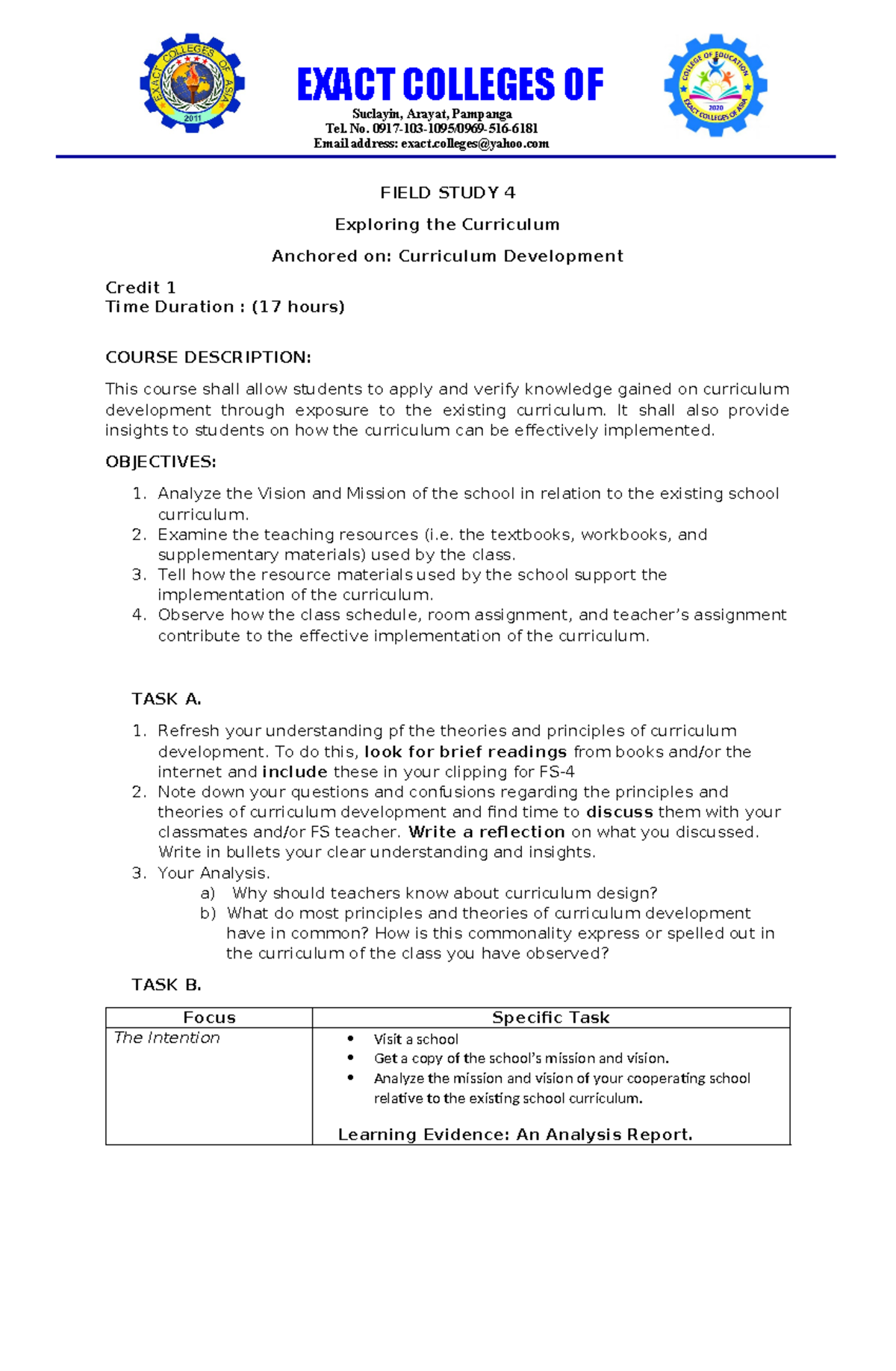 Field- Study-2-456 - n/a - FIELD STUDY 4 Exploring the Curriculum ...