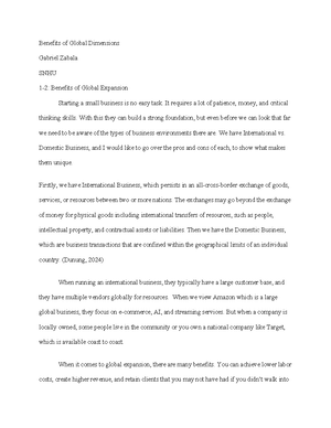 Global dim Milstone 1 - notes - INT 220 Business Brief Template Course ...