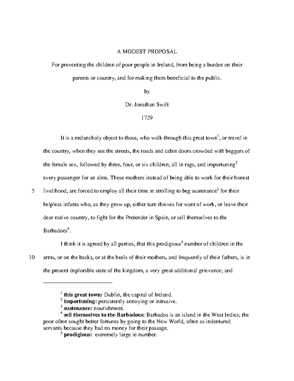 A Modest Proposal (ENG 200): Swift's Satirical Commentary on Poverty ...