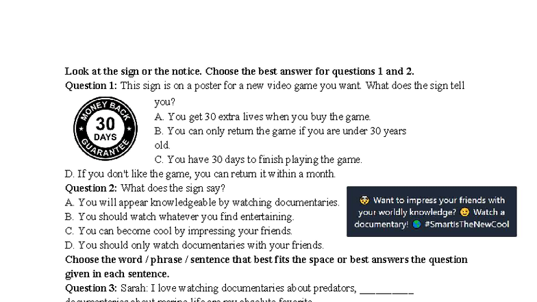 Quiz 9: Sign Interpretation and Language Skills Questions - Studocu