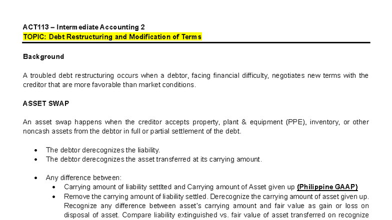 ACT113 Intermediate Accounting 2: Debt Restructuring & Term ...