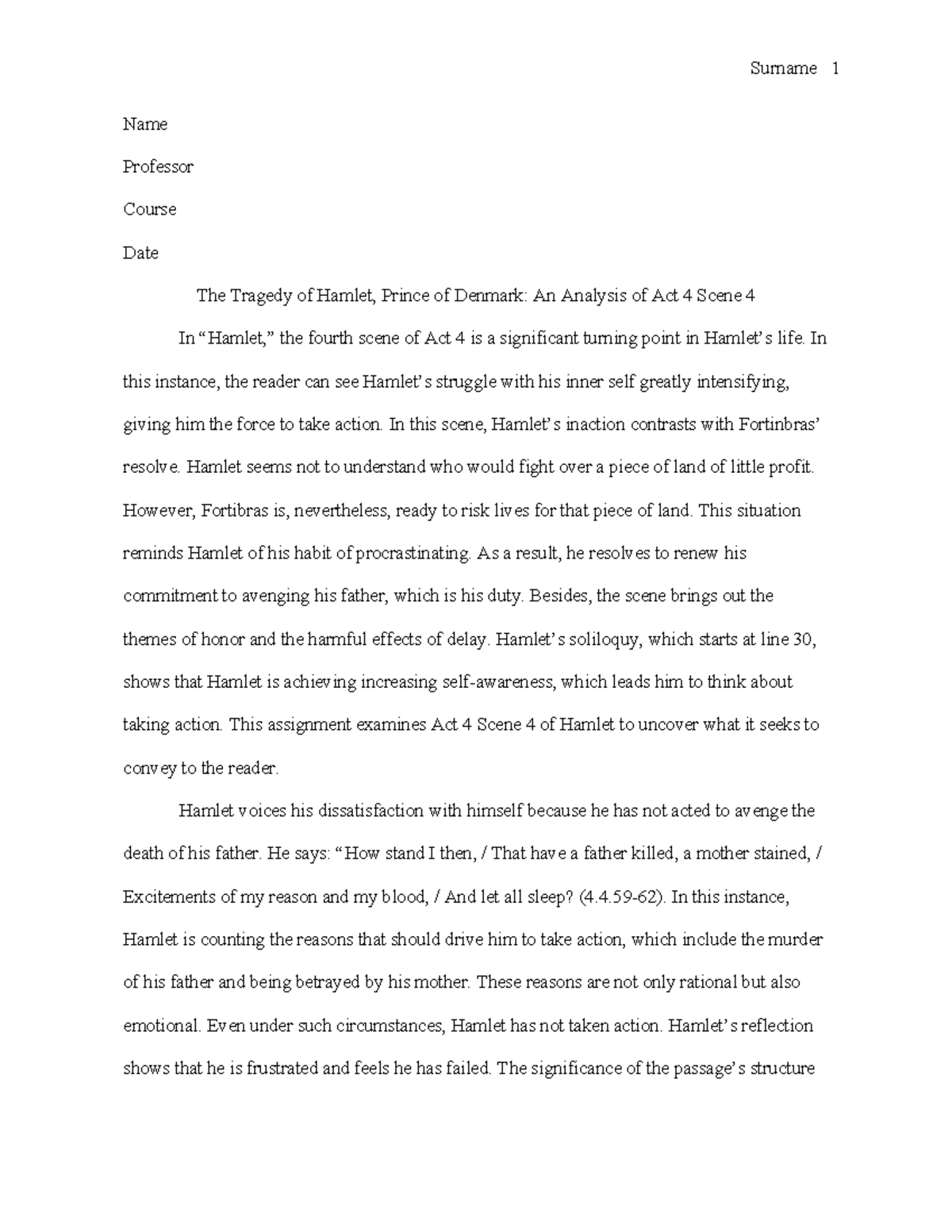 ENG 101 Final - Analysis of Act 4, Scene 4 in Hamlet - Studocu
