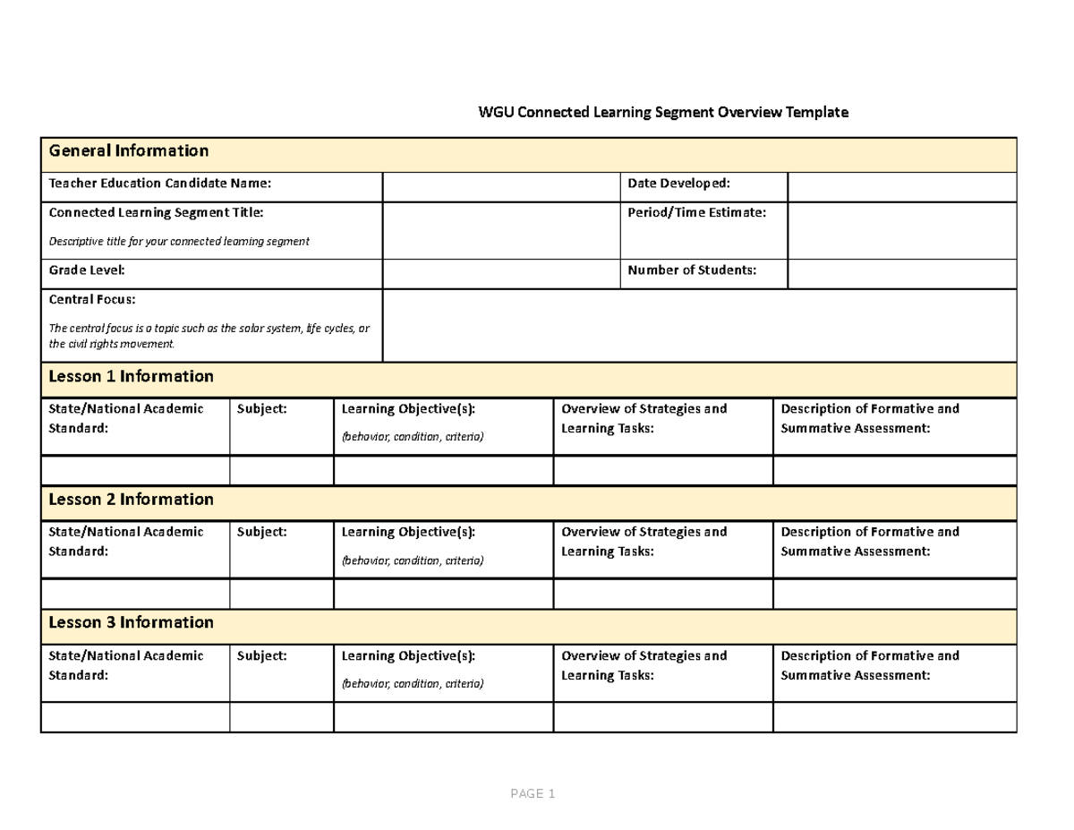 Task 2 - Learning Segment Overview - WGU Connected Learning Segment Overview Template General ...