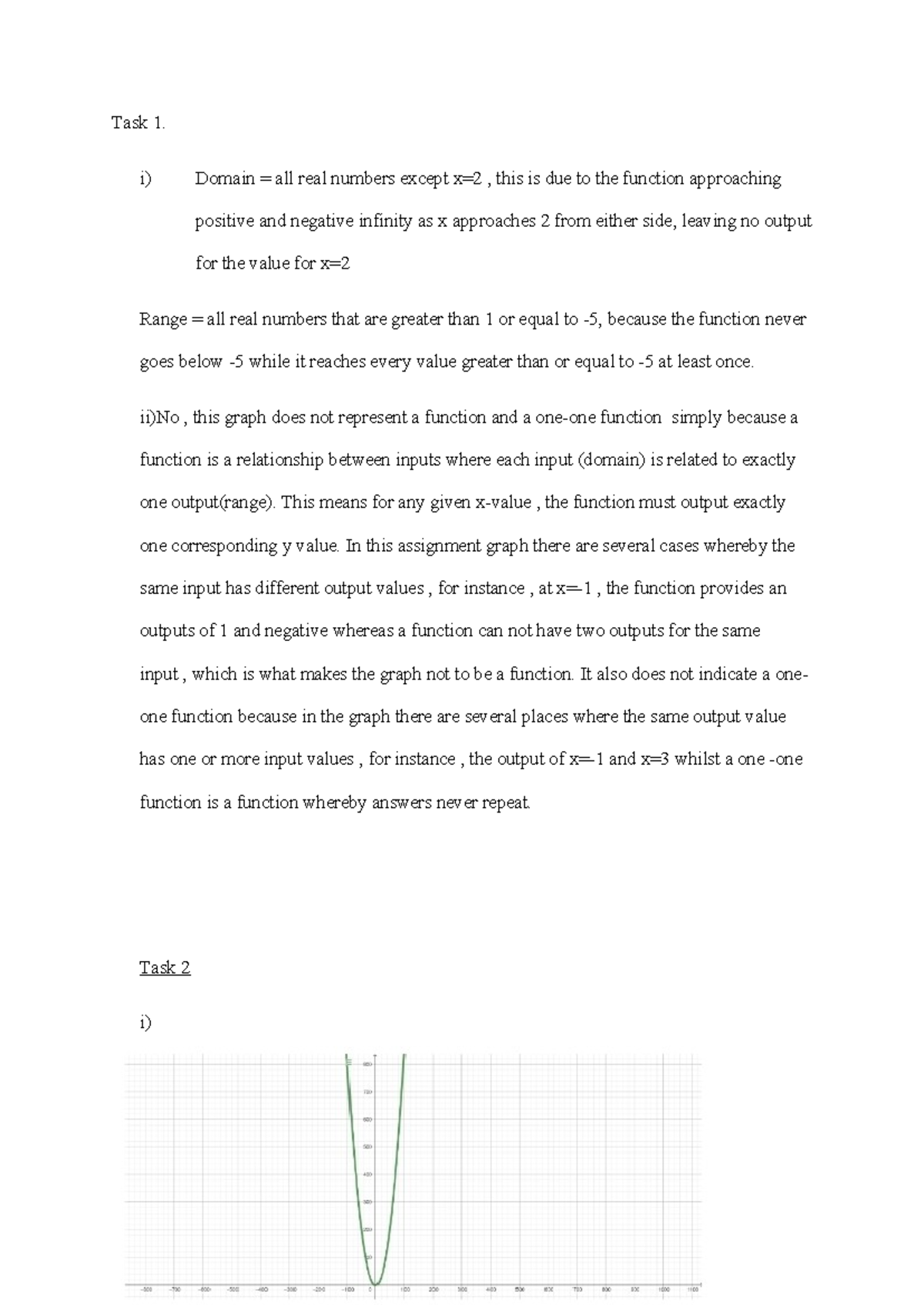 College Algebra 1 - Task 1 & 2: Functions and Domains Analysis - Studocu