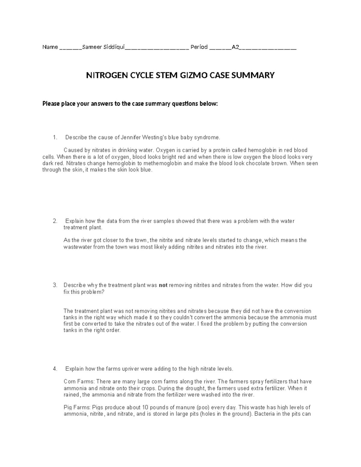 NITROGEN CYCLE STEM GIZMO CASE STUDY CONCLUSION QUESTIONS - Studocu