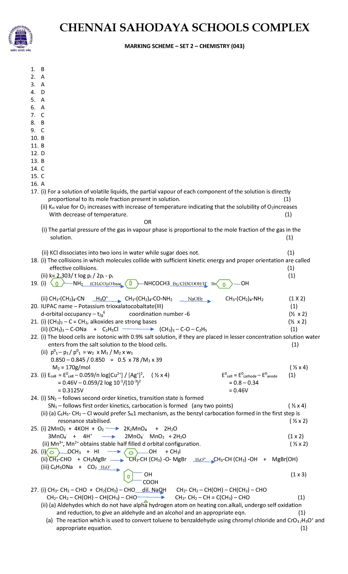 MS-Chemistry (043) - 12th Common Exam Marking Scheme Set 2 - Studocu