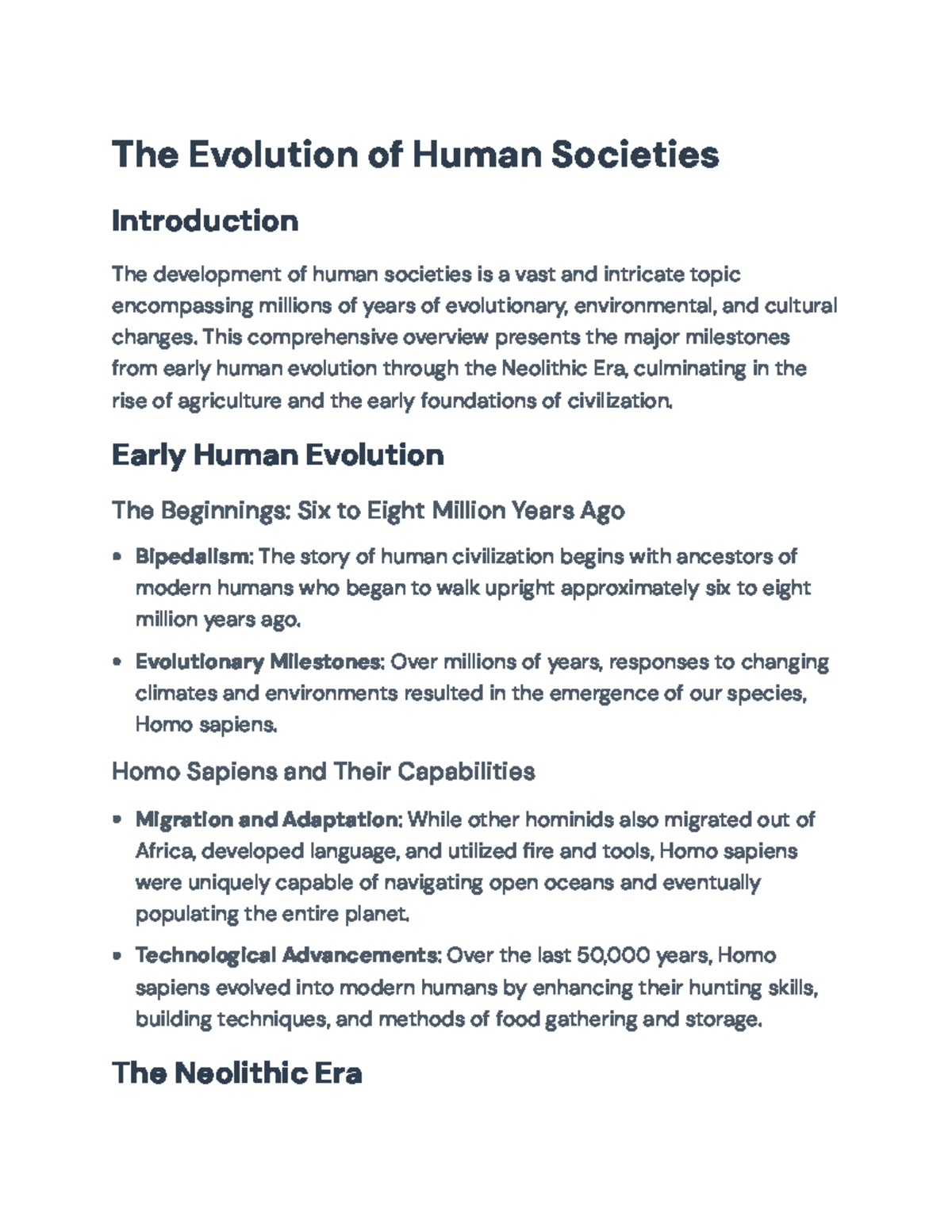 The Evolution of Human Societies: From Bipedalism to Agriculture - Studocu