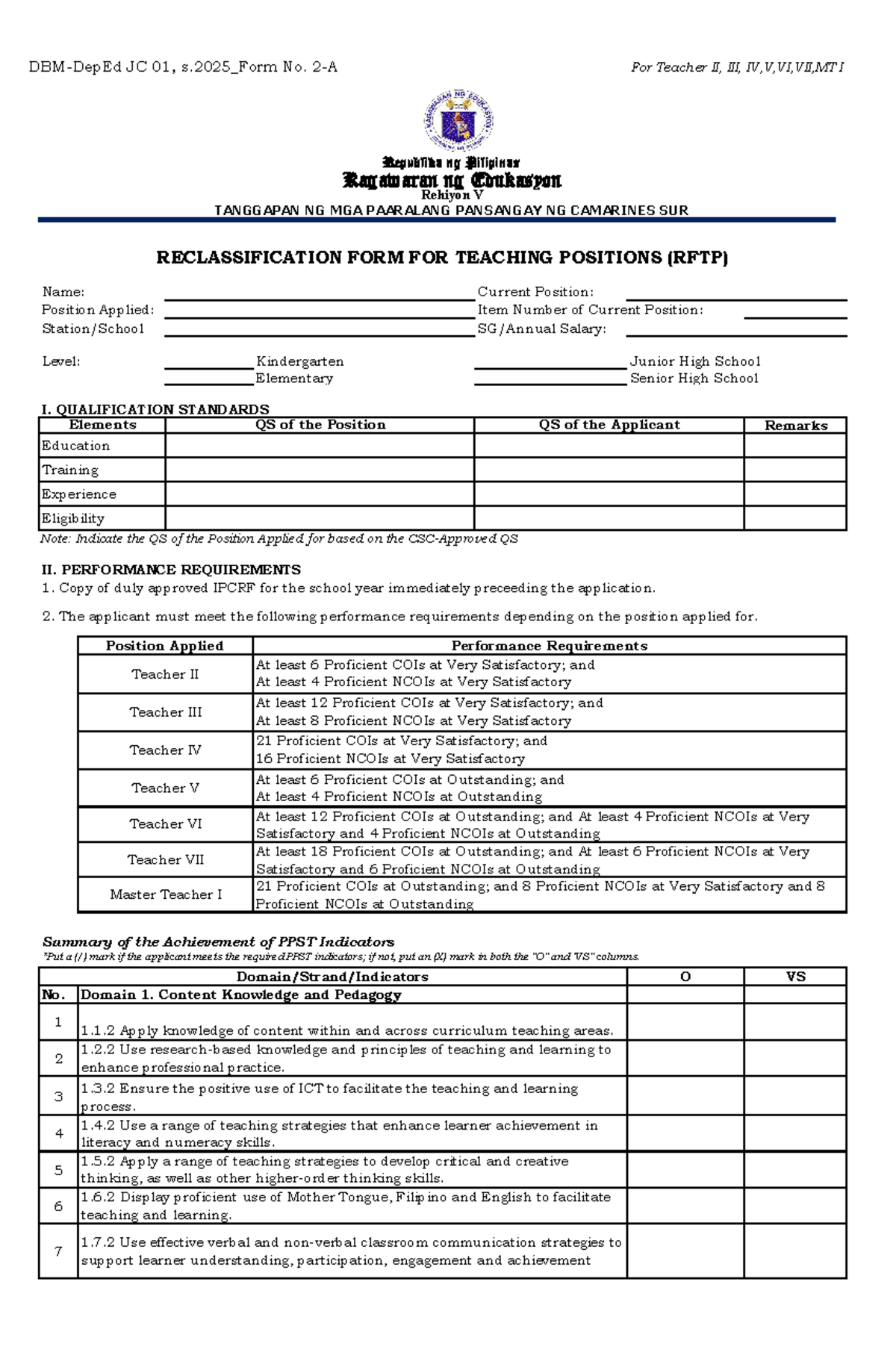 RFTP for Teacher II-VII & Master Teacher I - JC 01, s.2025 - Studocu