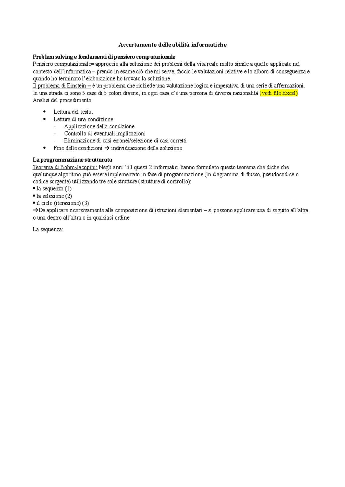 Accertamento delle abilità informatiche: Problem Solving e Teoremi ...