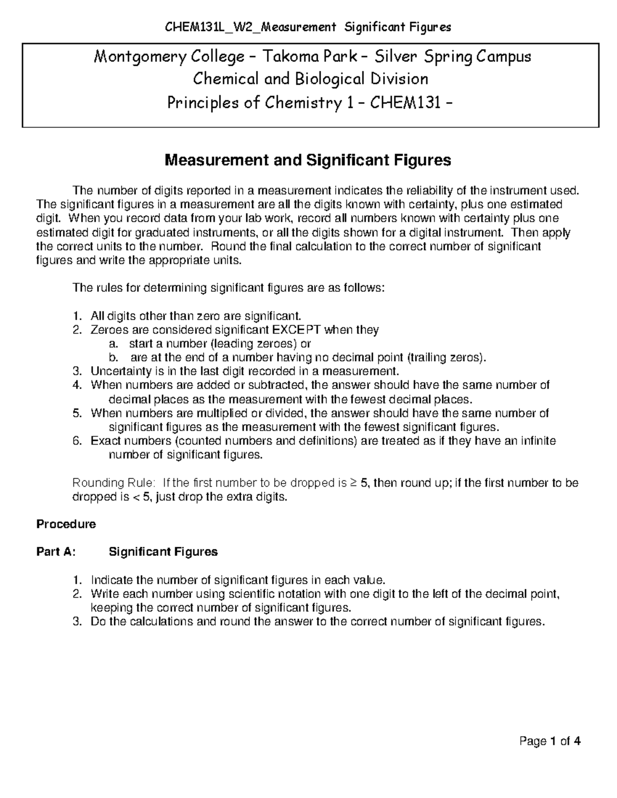 CHEM131 Lab 3: Measurement and Significant Figures Overview - Studocu