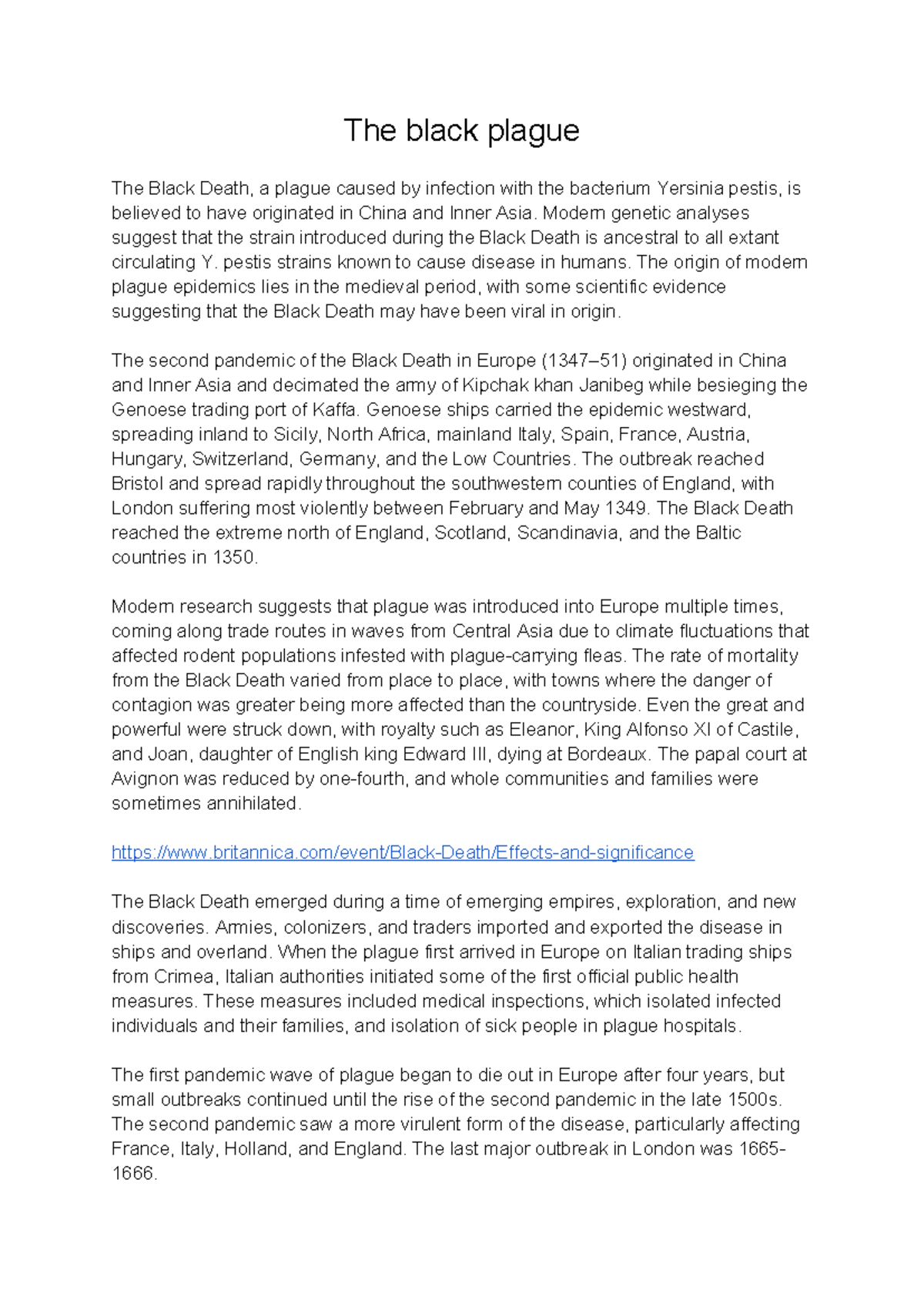 The Black Death: Historical Impact and Consequences of the Plague - Studocu