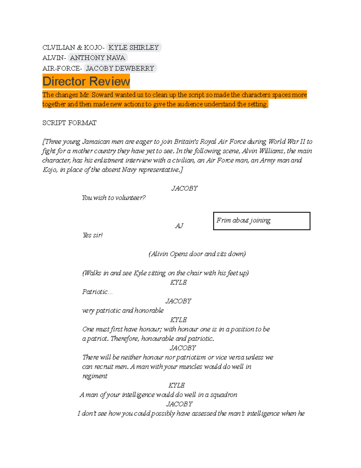 CIVILIAN SCRIPT REVIEW: Scoring for Alvin - CLVILIAN KYLE SHIRLEY ...
