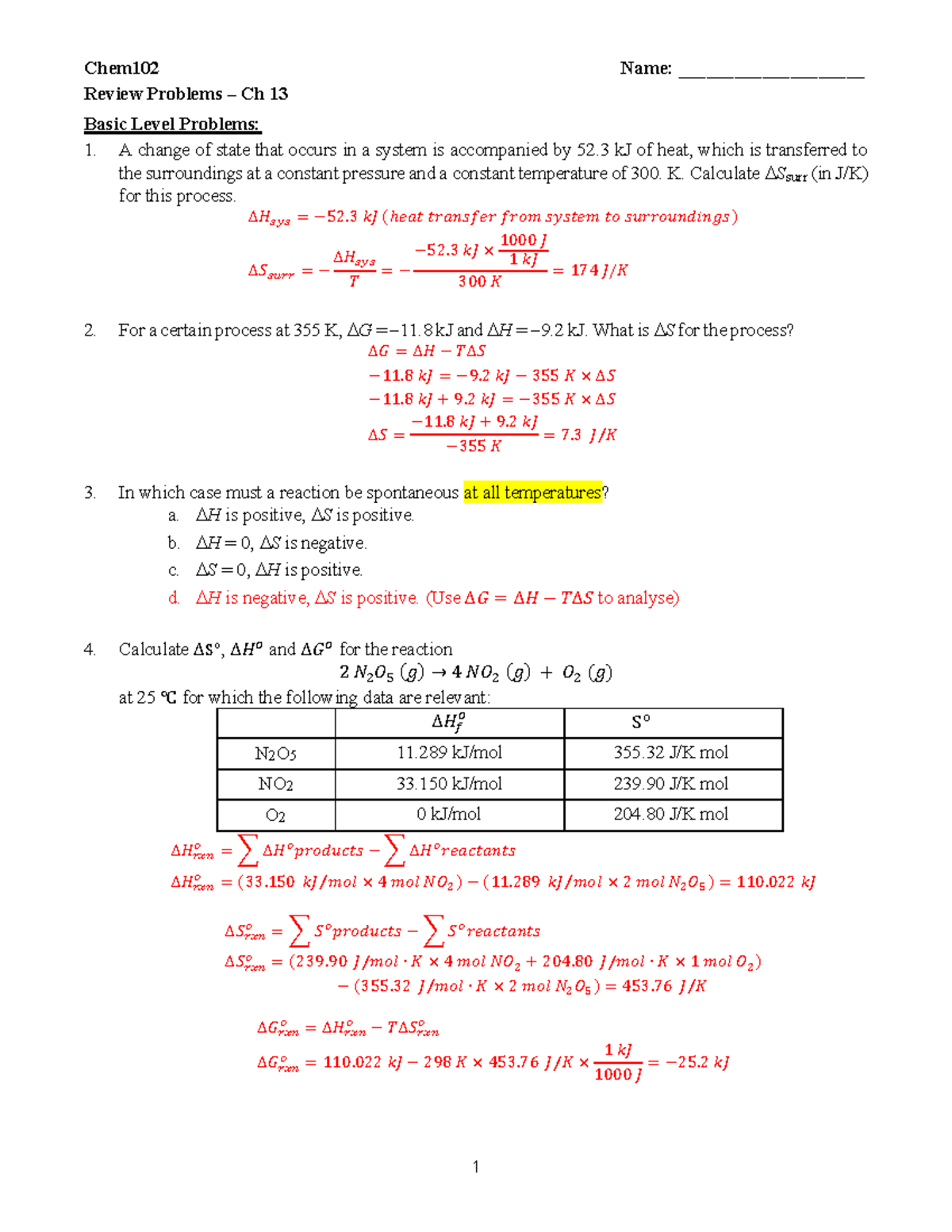 Chem102 Review Problems - Ch 13 & 14 Solutions - Studocu