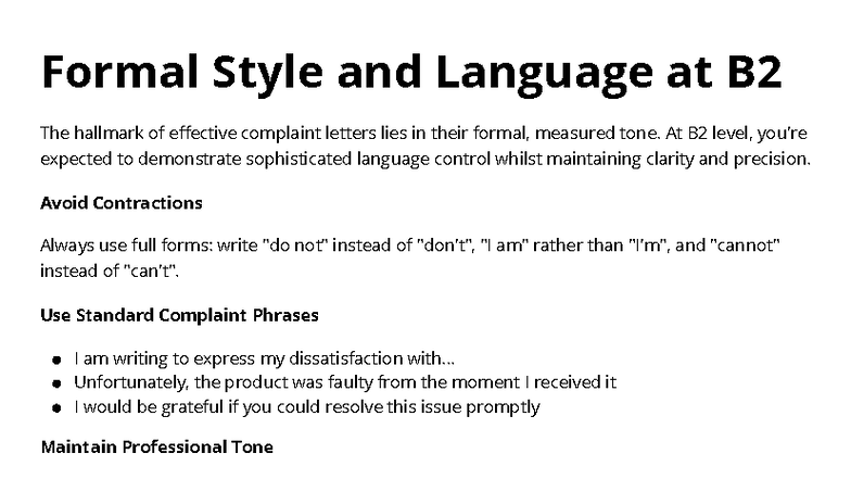 B2 Level: Writing Effective Formal Complaint Letters - Studocu