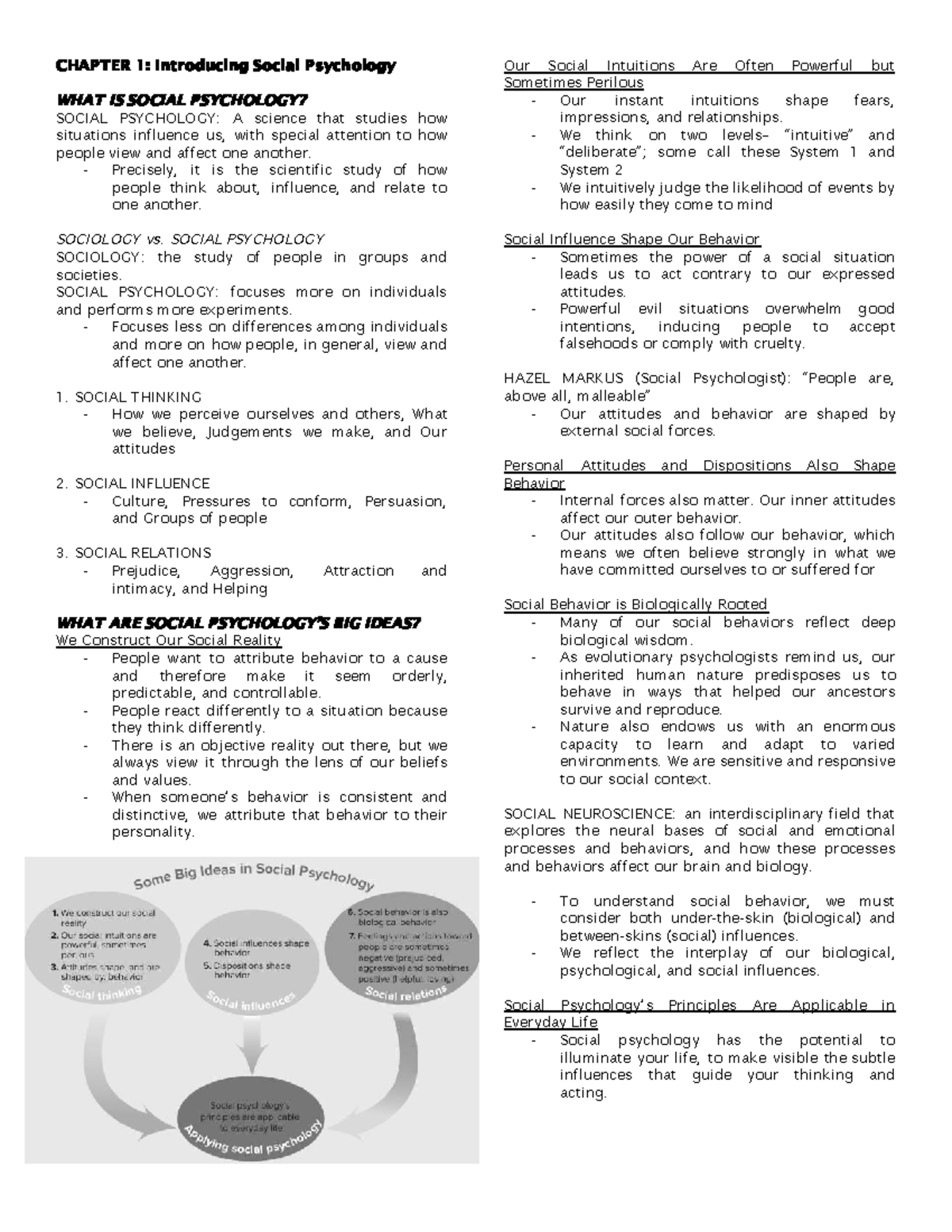 SOCIAL PSYCHOLOGY: CHAPTERS 1-3 OVERVIEW AND KEY CONCEPTS - Studocu