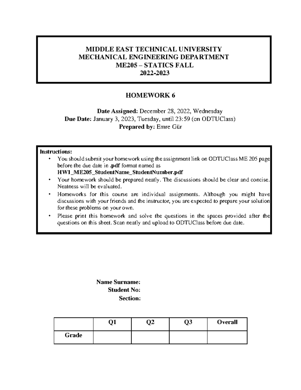 ME205 - Statics Fall 2022 Homework 6 Assignments and Instructions - Studocu
