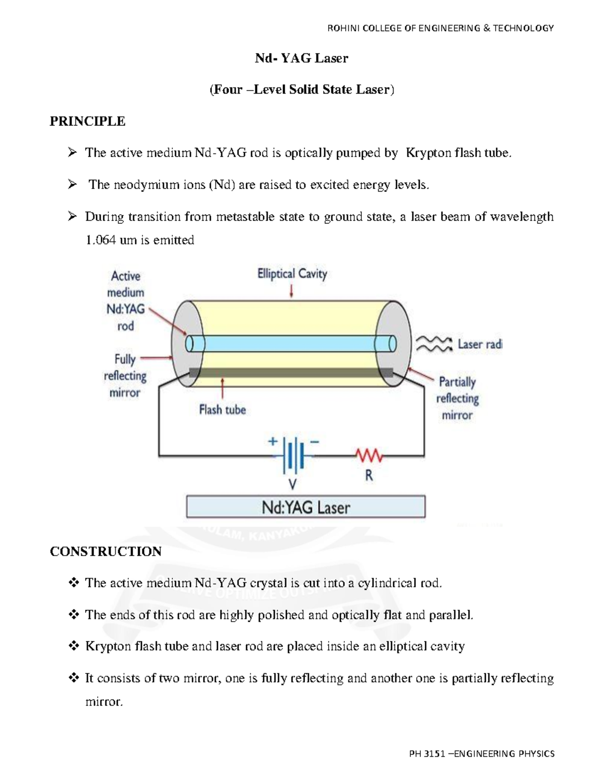 PH 3151 - Engineering Physics: Nd-YAG Laser Study Notes - Studocu
