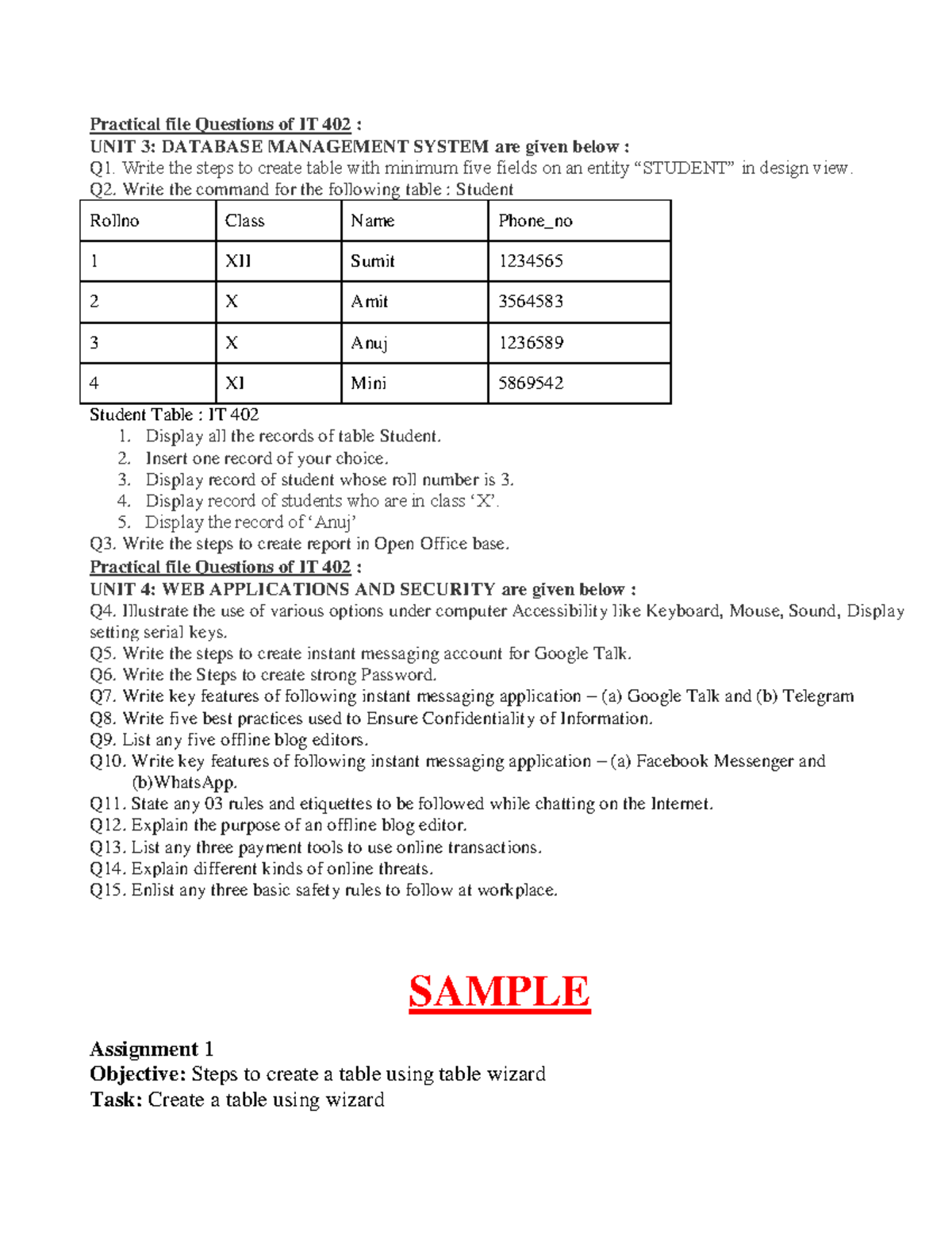 Practical File Questions for IT 402: DBMS & Web Applications - Studocu