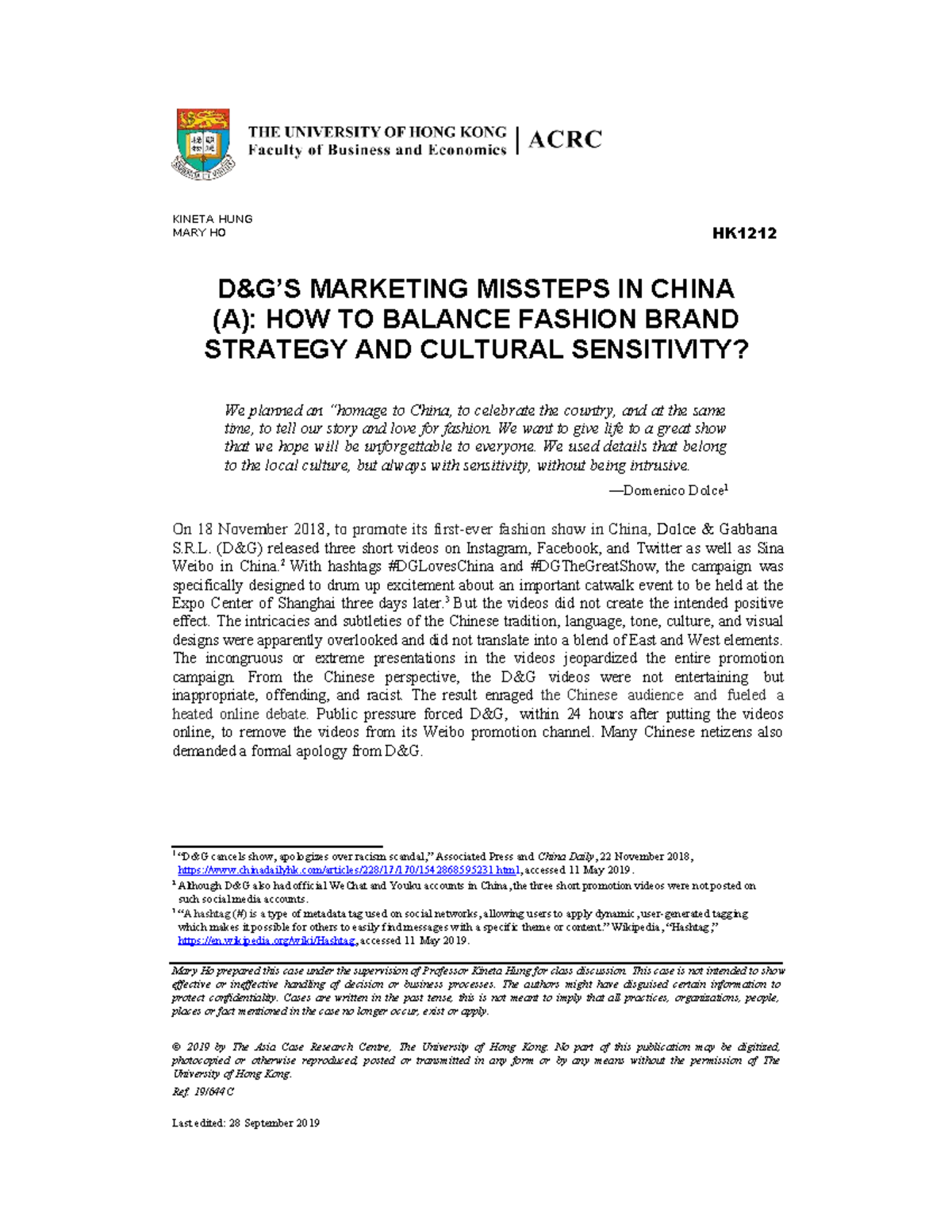 HK1212 Marketing Missteps in China: Balancing Fashion & Culture - Studocu