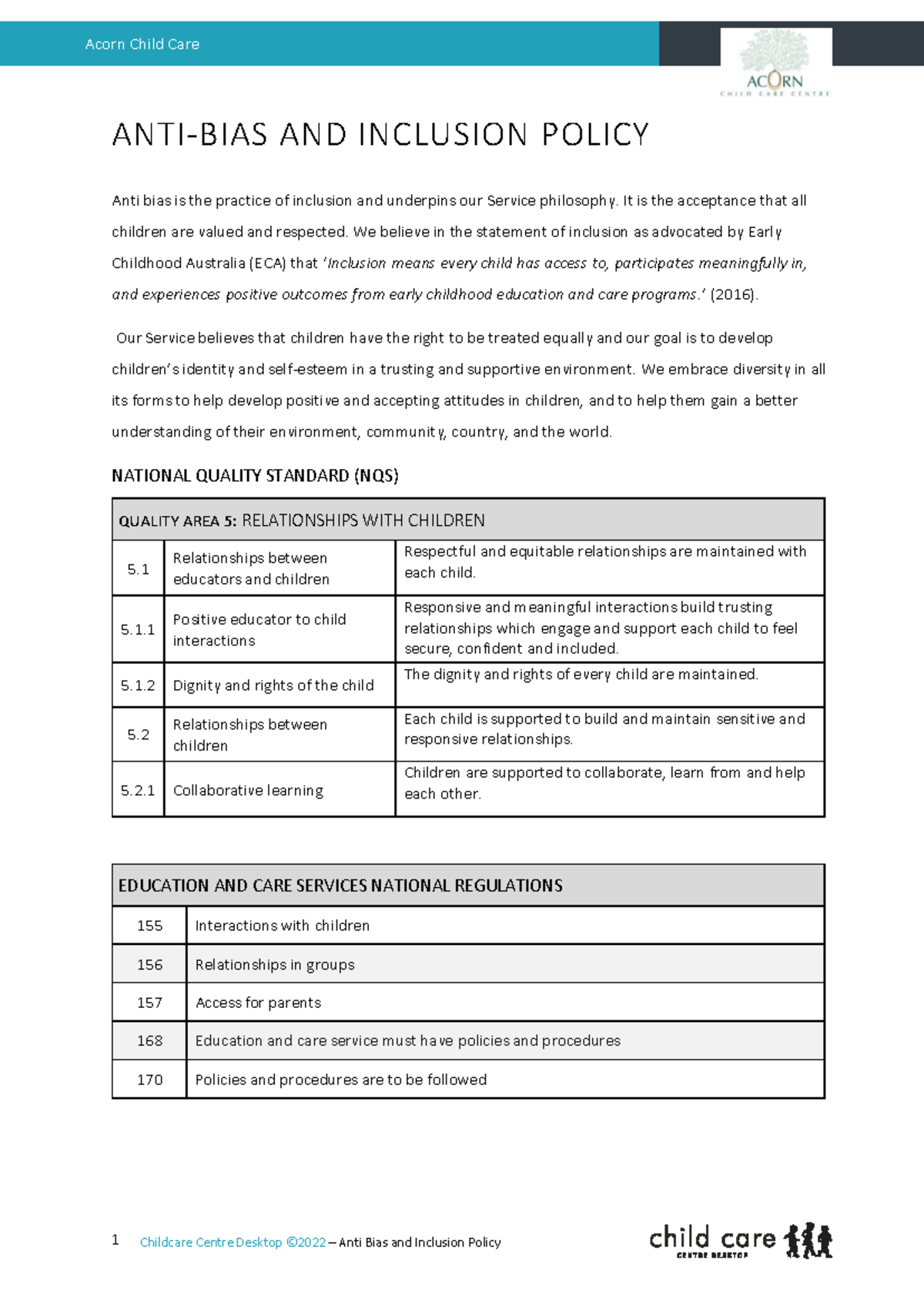 mini assignment - ANTI-BIAS AND INCLUSION POLICY Anti bias is the ...