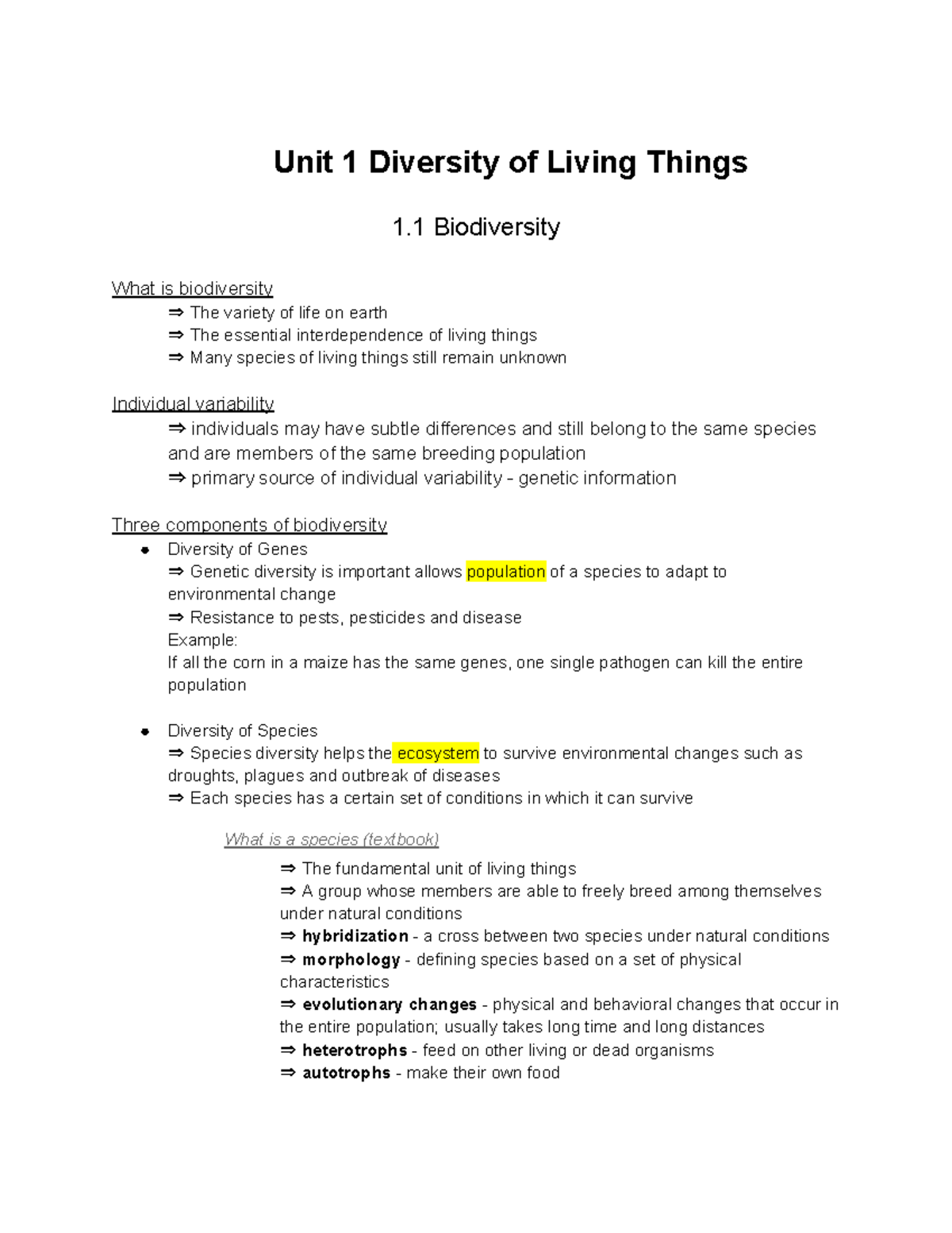 SBI3U Grade 11 Biology Unit 1: Diversity of Living Things Notes - Studocu