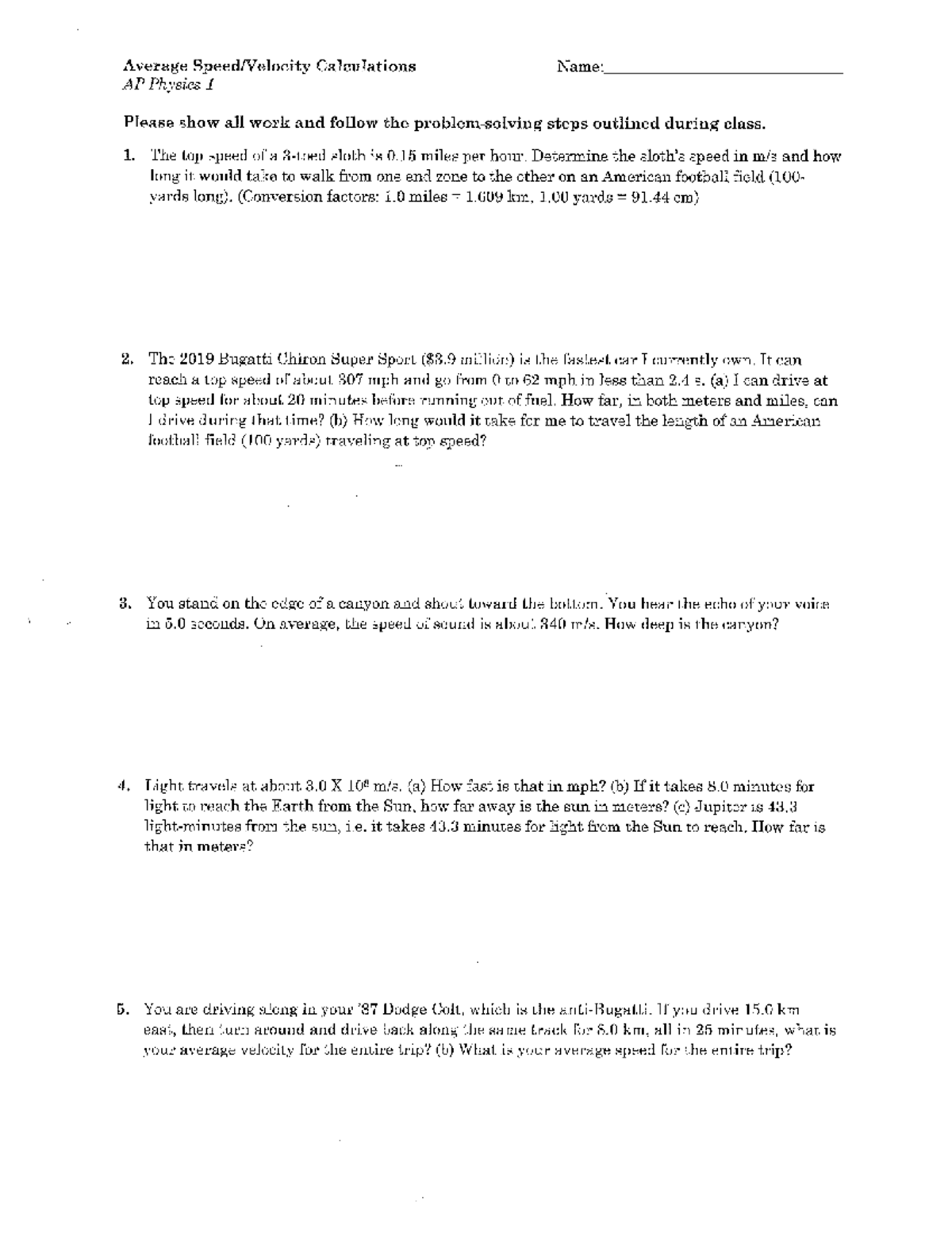 AP Physics 1: Average Speed & Velocity Calculations - Studocu