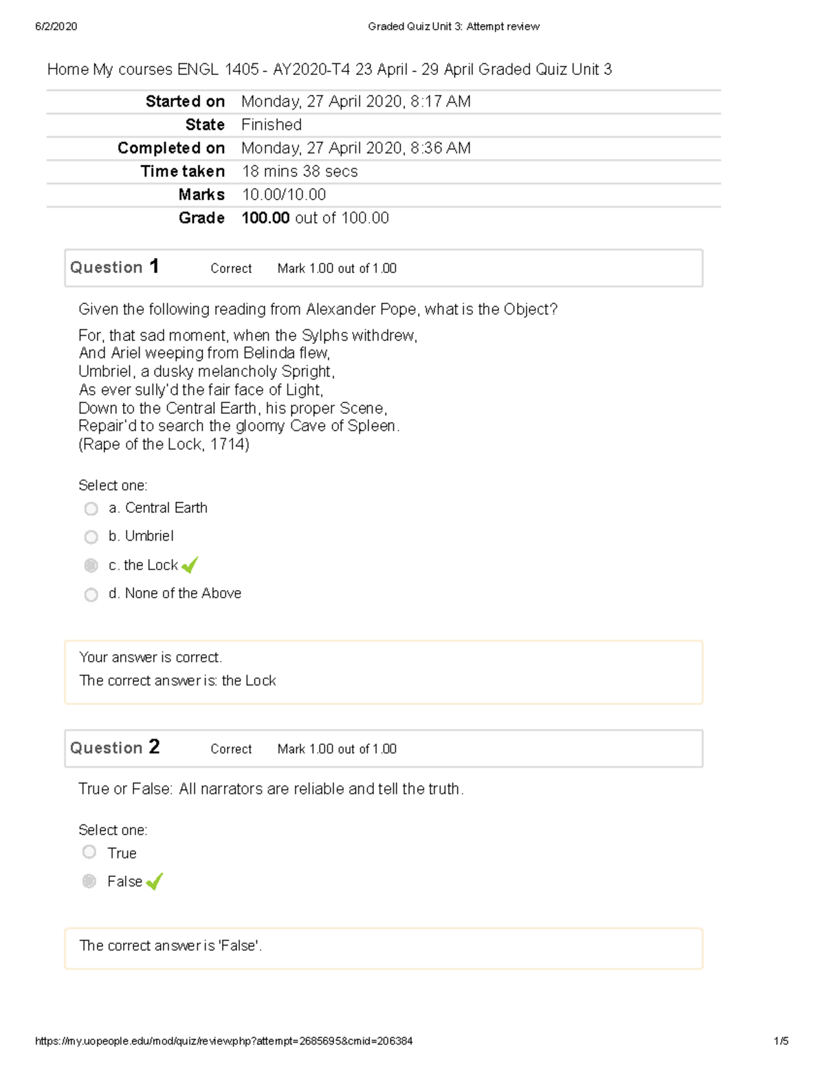 Graded Quiz Unit 3 - Started on Monday, 27 April 2020, 8:17 AM State ...