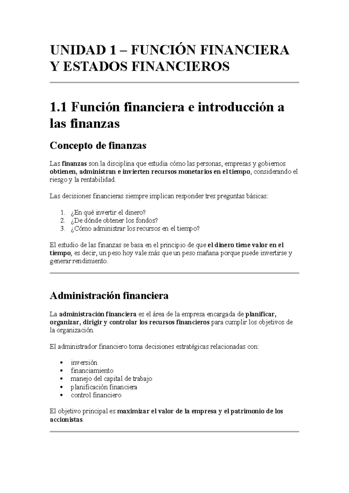 UNIDAD 1: FUNCIÓN FINANCIERA Y ESTADOS FINANCIEROS - CONTROL Y ...
