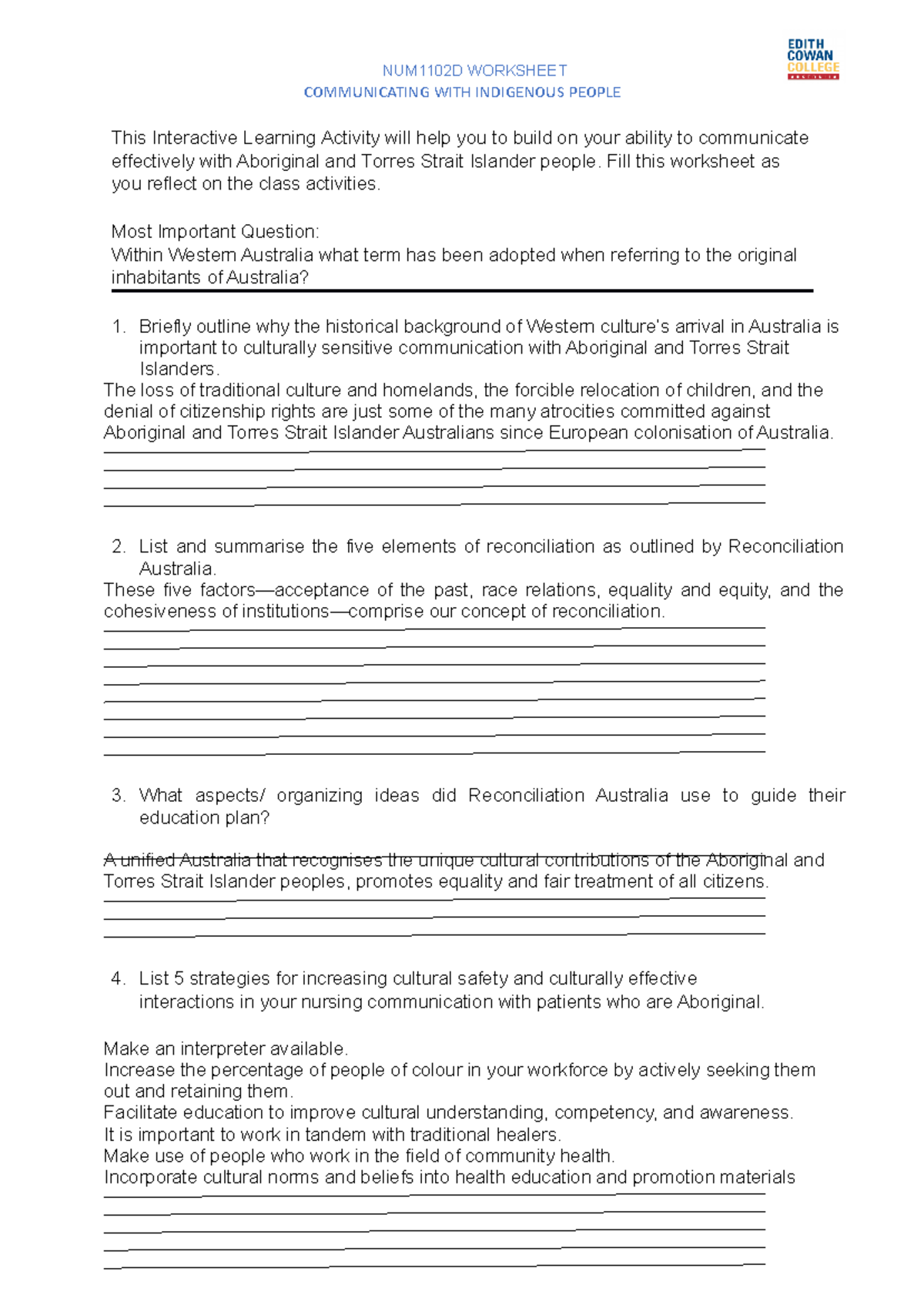 Worksheet Week 7 - 2022 - NUM1102D WORKSHEET COMMUNICATING WITH ...