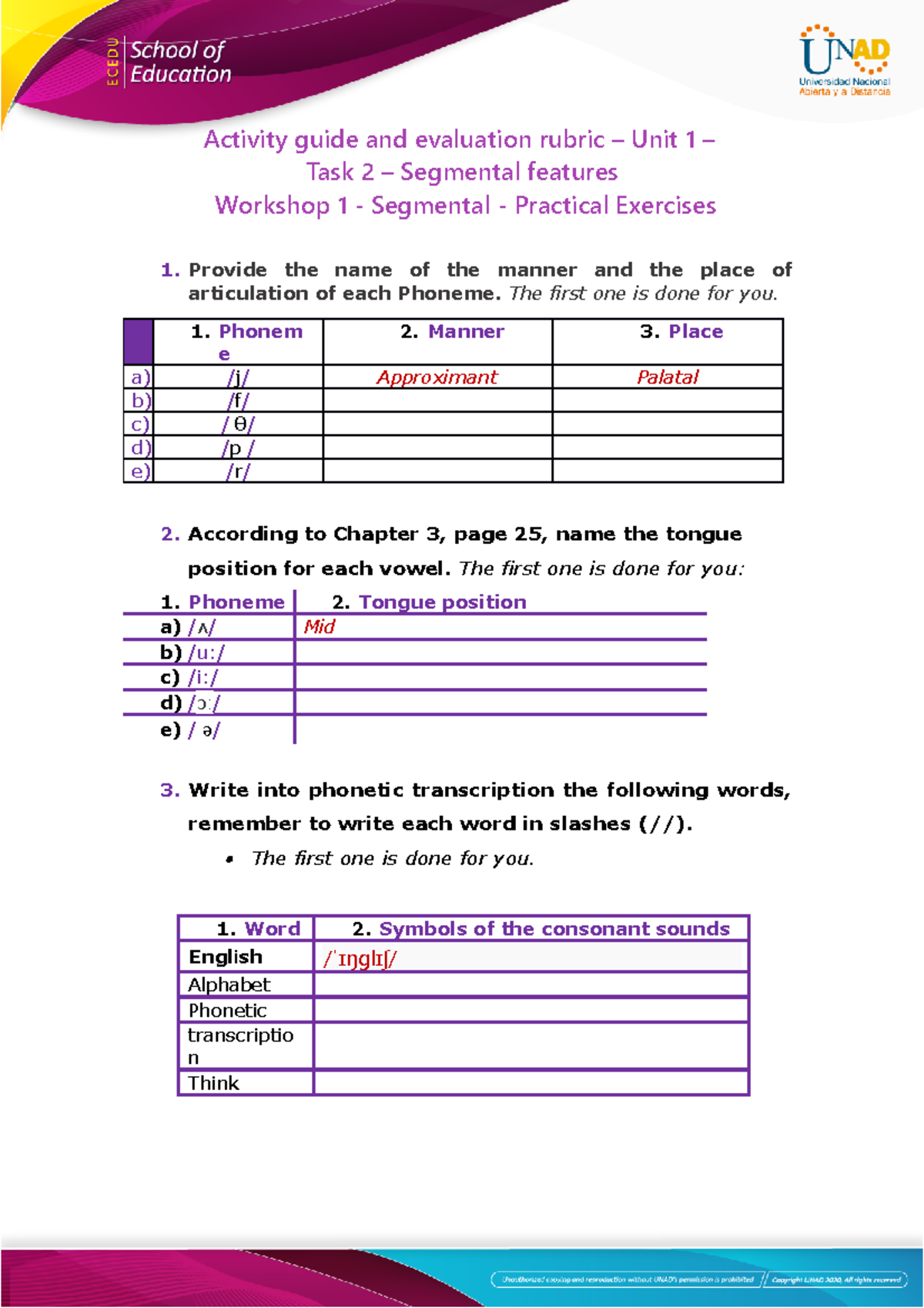 Anexo 1 - Workshop 1 Segmental - Practical exercises - Activity guide and evaluation rubric ...