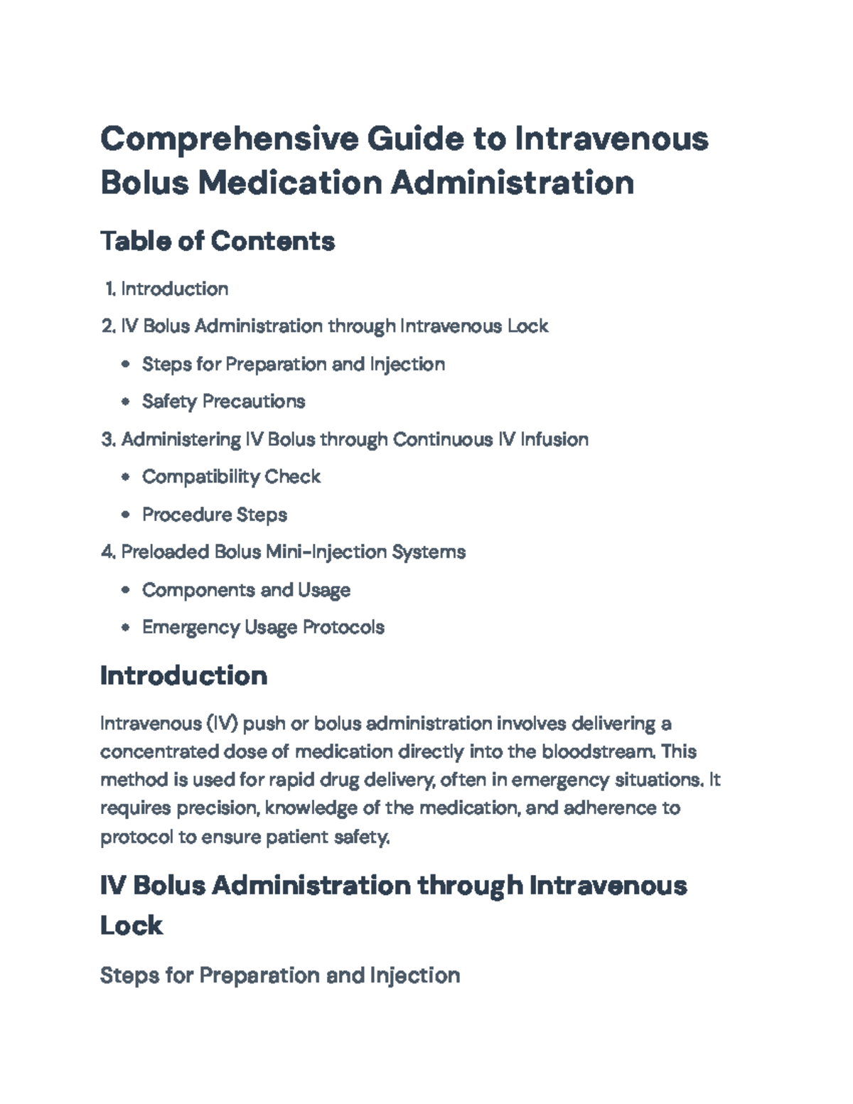 Comprehensive Guide to IV Bolus Medication Administration (Nursing 201 ...
