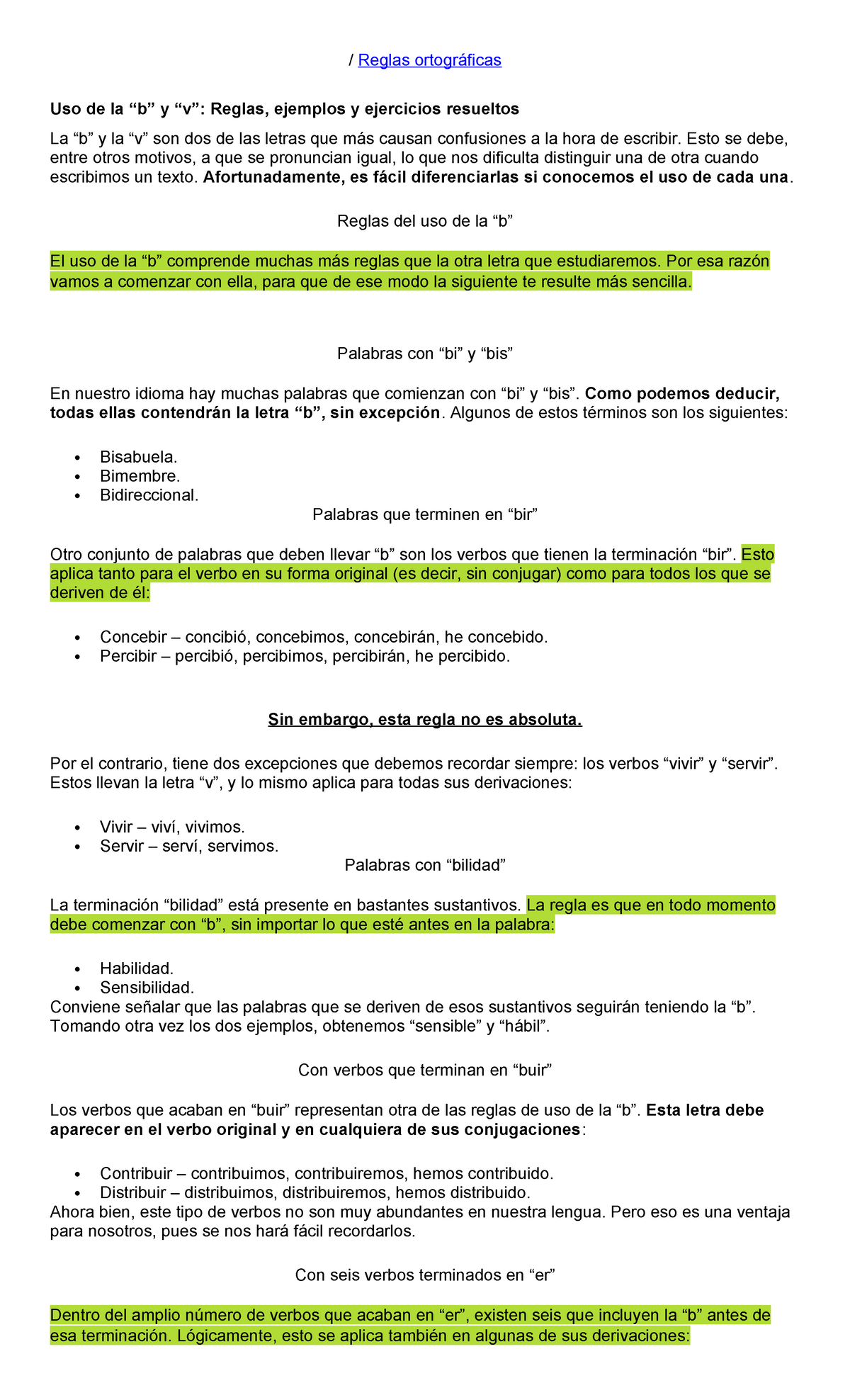 Reglas ortográficas del uso de la "b" y "v" en español - Studocu