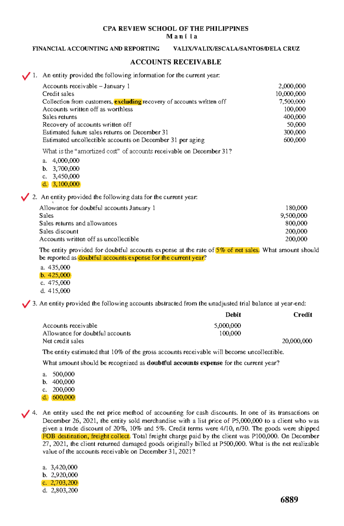 CPA 6889 - Financial Accounting & Reporting: Accounts Receivable Review ...