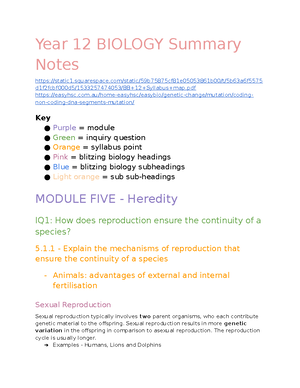Biology Full Course Notes - YEAR 12 BIOLOGY MODULE 5: HEREDITY Cell ...