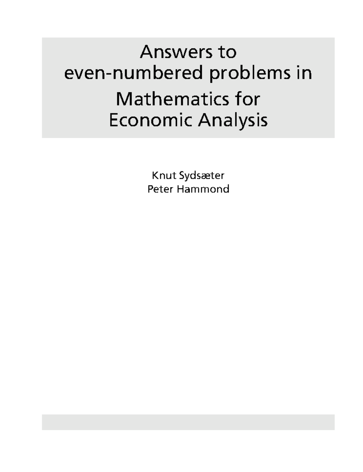 Mathematics for Economic Analysis: Even-Numbered Problem Solutions ...