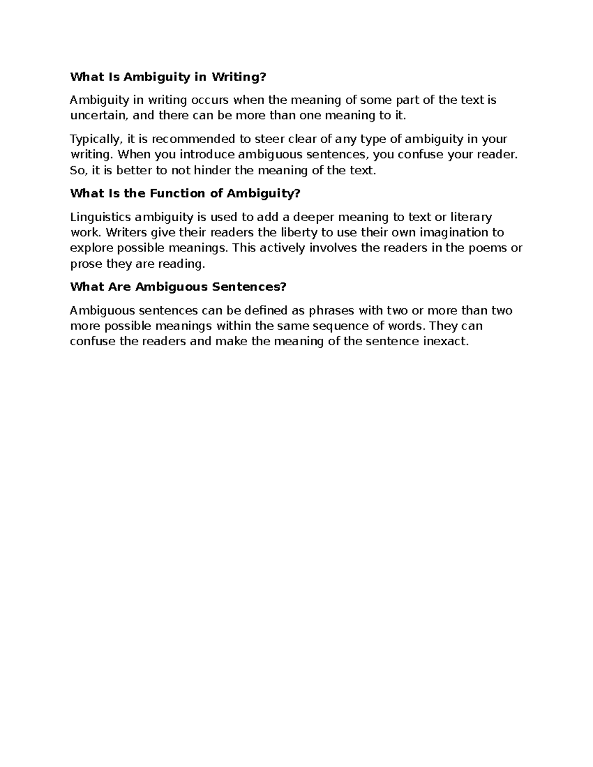 Ambiguity in Writing: Understanding Its Function and Impact - Studocu