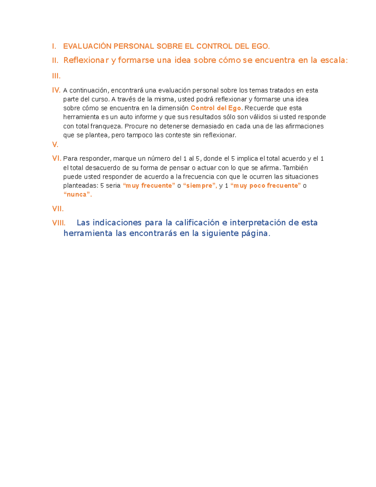 Evaluación Personal Sobre EL Control DEL EGO - I. EVALUACIÓN PERSONAL ...