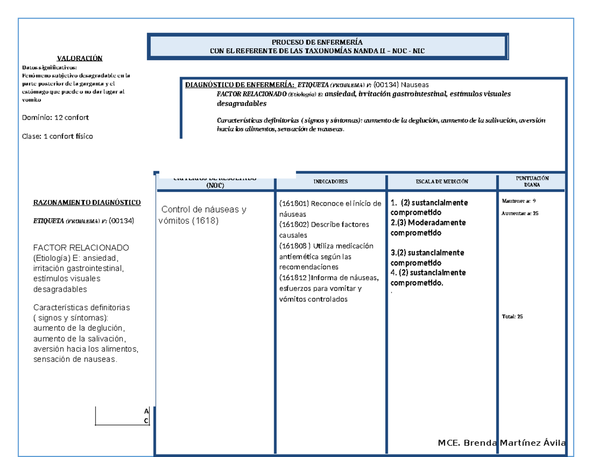 Proceso de Enfermería: Nauseas y Vómitos - NANDA II, NOC, NIC - Studocu