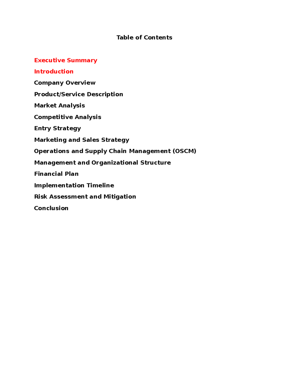 Table of Contents - See at attachment - BADM 532 - Table of Contents ...